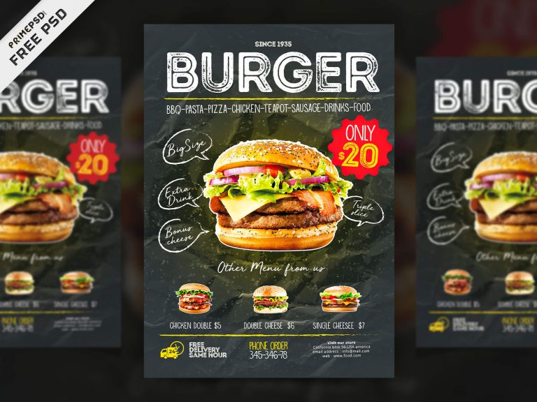 Burger Flyer PSD Free Premium Template - PrimePSD