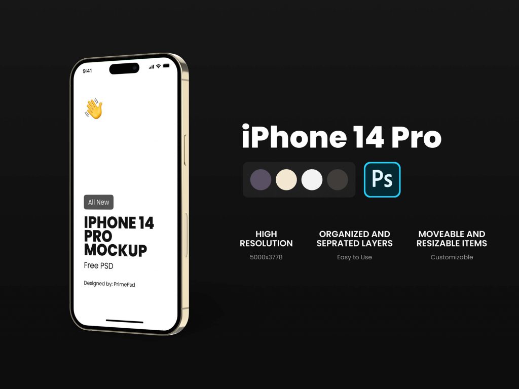 iPhone 14 Pro Perspective Mockup Free PSD - PrimePSD
